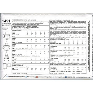 Simplicity 1451 Easy to Sew Toddler Girl's Dress, Top, Cropped Pants, and Shorts Sewing Patterns, Sizes 1/2-4