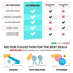 CORRURE Baby Shower Sash for Boy or Girl - 'Mom to Be' Sash With Beautiful White Ribbon and Gold Foil Text - Ideal Gender Reveal, Baby Shower, Welcome Baby, Mom to Be or Baby Sprinkle Gift