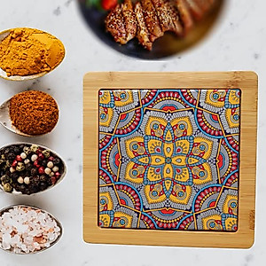 Decorative Wooden Trivets for Hot Dishes Pots and Pans Tea Pot Holders Nonslip Heat Resistant Kitchen Counter Accessories for Table Countertops (Style 2)