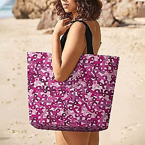 Breast Cancer Awareness Pink Ribbon Women's Tote Bag Large Capacity Shopping Grocery Reusable Shoulder Bag for Travel Picnic