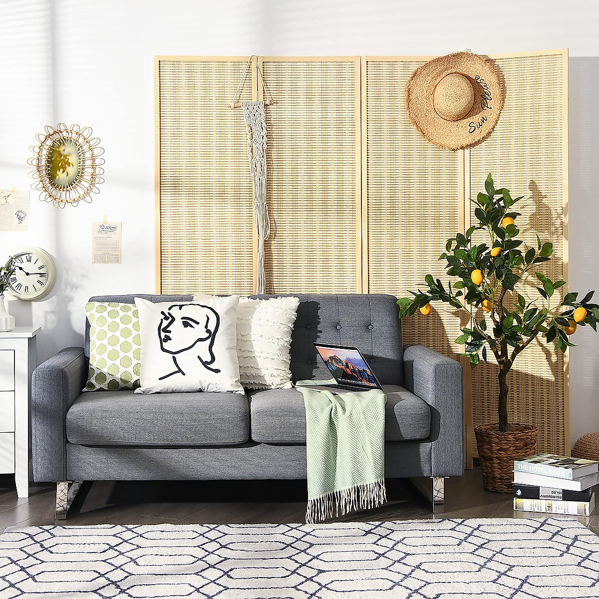 Giantex Bamboo Room Divider, 6 Ft Tall Freestanding Folding Privacy Screen, Wooden Room Separators Divider Wall, Portable Partition Boho 4 Panel Room Dividers for Home Office Bedroom Apartment Studio