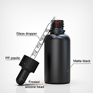 seafulee Black Coated Glass Bottle with Glass Eye Dropper, 1 oz Capacity,UV Safe Bottles for Essential Oils and Aromatherapy (Pack of 6) …