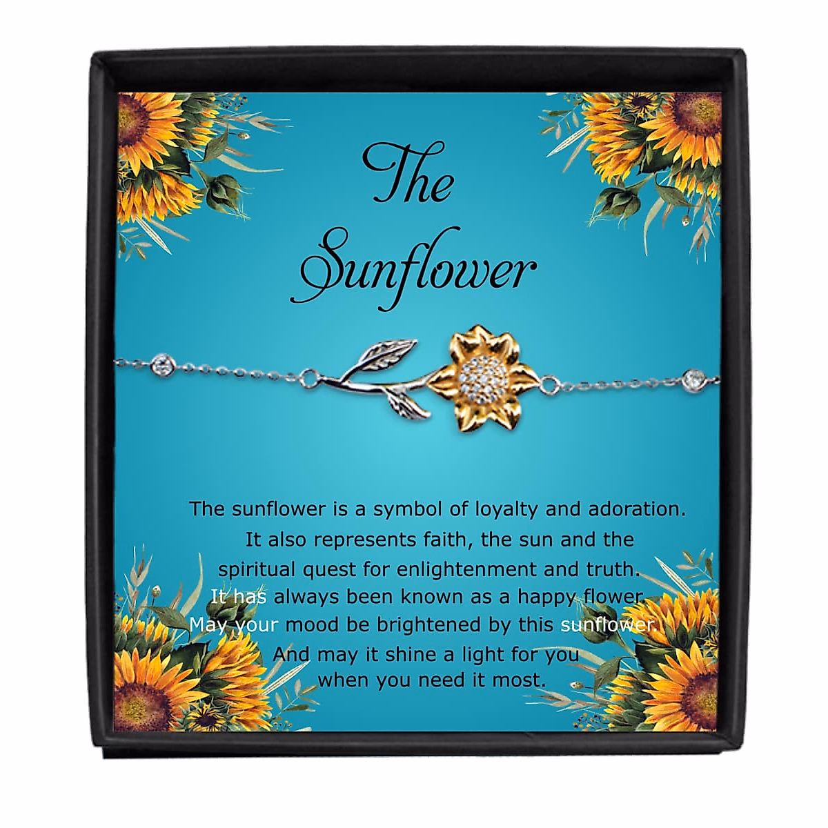 AMISK CREATIVES Sunflower Bracelet Sterling Silver Message Card Jewelry for Women Gift for Daughter Granddaughter Mother Friendship Graduation Birthday Spiritual