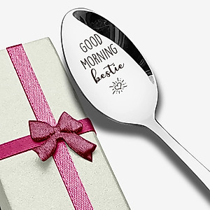 Good Morning Bestie Spoon Engraved Stainless Steel, Love Quote Gifts for Best Friends Bestie Teaspoon Coffee Spoon Gifts for Birthday Christmas