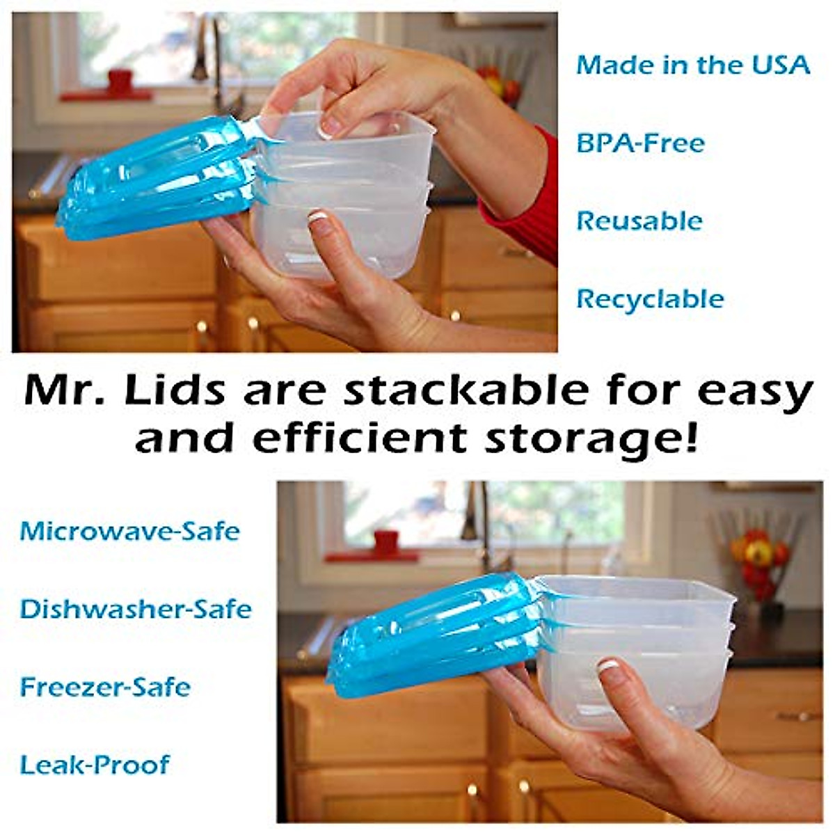 Mr. Lid Premium Attached Storage Containers | Permanently Attached Plastic Lid, Never Lose | Space Saving (7 piece set)