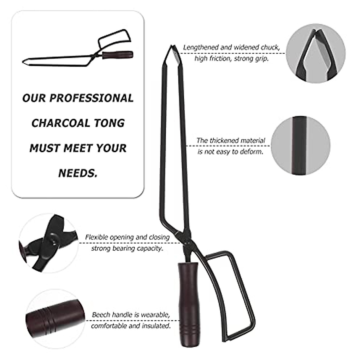 Happyyami 1pc Fireplace Carbon Clip Barbeque Tool Metal Tweezers Barbecue Tongs Household Tools Fire Tong Heavy Duty Bbq Garbage Tong Outdoor Grills Iron Charcoal Clamp Wood Food