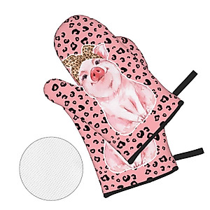 Pig Oven Mitts and Pot Holders Set of 4 Washable Heat Resistant Kitchen Gloves Waterproof Oven Gloves and Hot Pads for Cooking Grilling BBQ Baking
