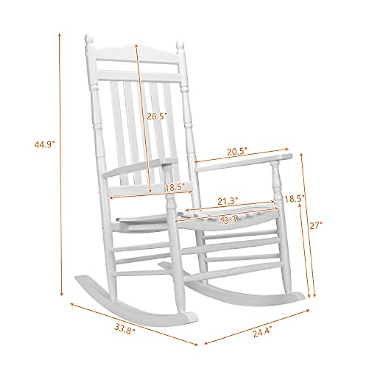 VINGLI 2PCS Wood Rocking Chairs Relaxing Rocker for Deck, Garden, Backyard, Porch, Indoor or Outdoor Use with 350 lbs Weight Capacity, White