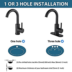 Midanya Matte Black Bar Sink Faucet for Bathroom Kitchen Small RV Campers Farmhouse Vanity Lavatory Faucet Single Handle Utility Marine Outdoor Faucet with Cover Plate, Water Supply Lines