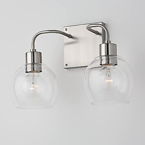 HomePlace Lighting 120021BN-426 Tanner Urban/Industrial Clear Glass Bathroom Vanity Wall Light, 2-Light 200 Total Watts, 10" H x 15" W, Brushed Nickel