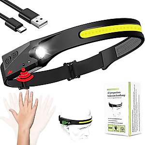 Delfi Strip Lamp Pro, 230° Wide Beam Led Everlyte Headlamp Flashlight with All Perspectives Induction, Headband Light, Motion Sensor, Lightweight,Waterproof Camping Head Light for Outdoor Running