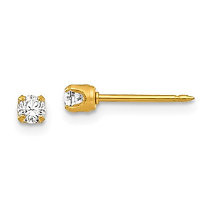 14K Yellow Gold 3mm Rhinestone Crystals Stud Earrings Ear Piercing Studs April Birthstone Jewelry