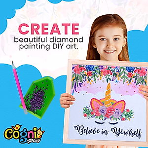 Diamond Art for Kids, Unicorn Diamond Painting Set, Gem Painting with Number Guide for Relaxation and Motor Skills, Believe in Yourself Unicorn Kit 12 x 12 Inches - Cogni Play