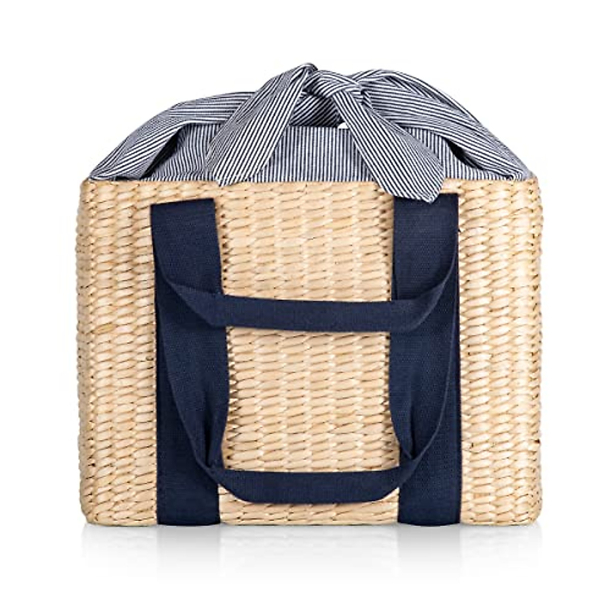 PICNIC TIME - Parisian Picnic Basket - Seagrass Picnic Basket, (Beige with Navy Blue Accents)