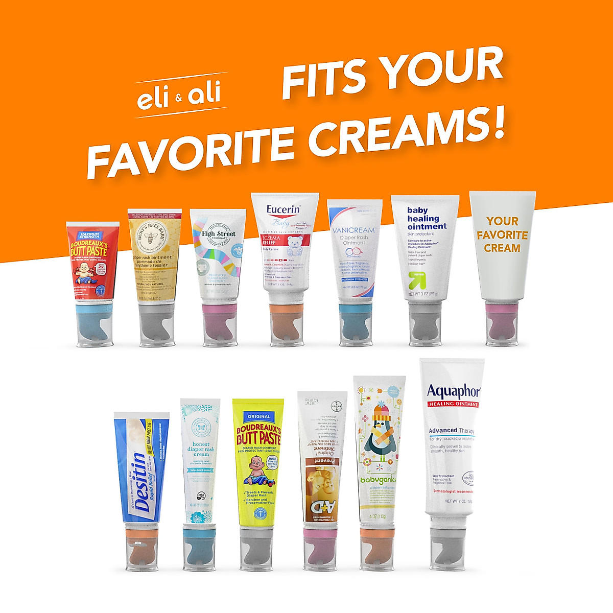 Eli & Ali Tush Swiper - Diaper Rash Cream & Butt Paste Applicator - Universal Fit for Most Diaper Creams | Mess-Free & Hygienic Alternative to Cream Spatula - Carry Less Baby Gear - Blue, 2 Pack