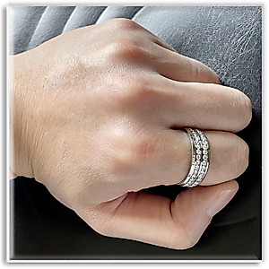 Xusamss Fashion Stainless Steel Double Iced Out Crystal Band Ring(White(10))