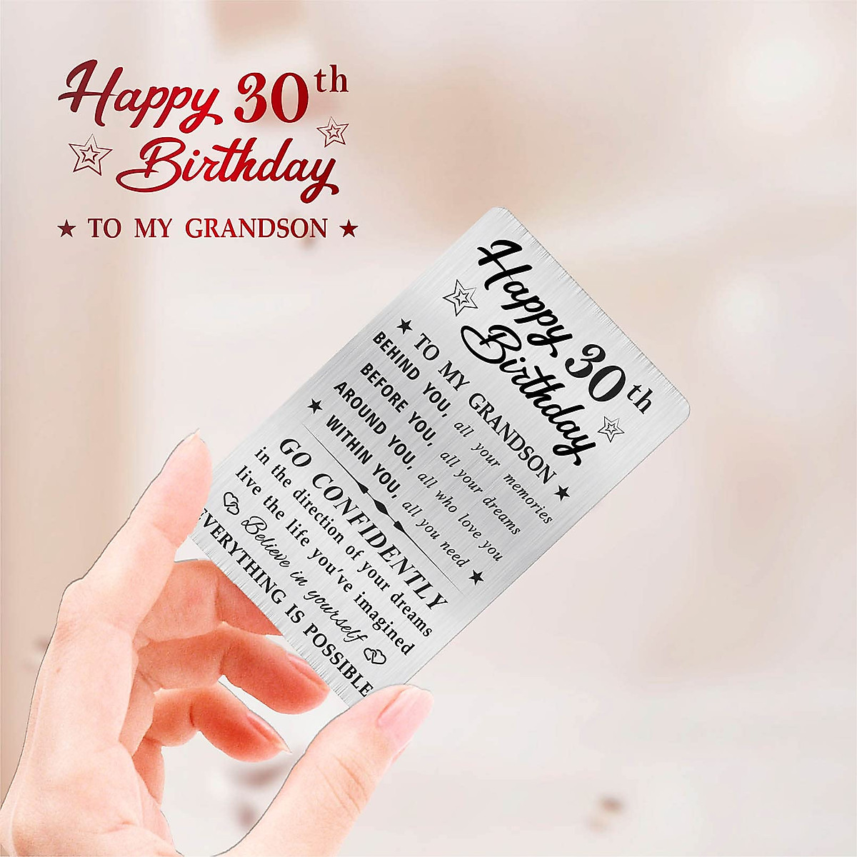 MOQIYXL Grandson 30th Birthday Card, Happy 30 Birthday Grandson Gifts Ideas, Small Engraved Wallet Card