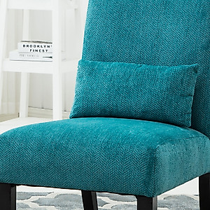 Roundhill Furniture Pisano Teal Blue Fabric Armless Contemporary Accent Chair with Kidney Pillow