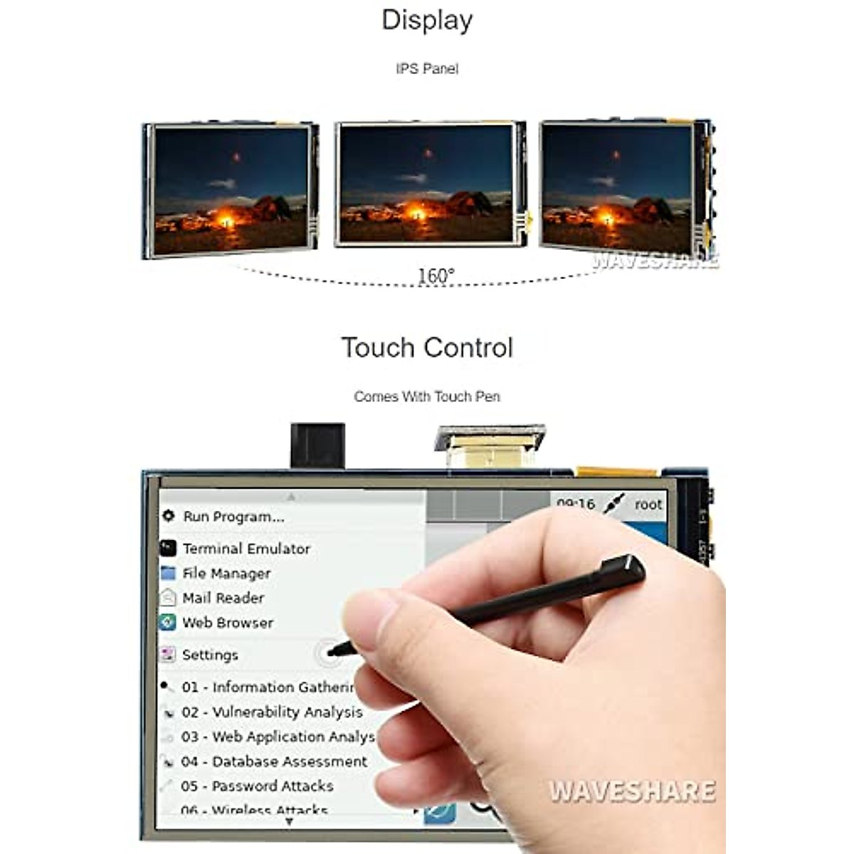 Waveshare Resistive Touch Screen IPS HDMI LCD in 3.5inch Compatible with Raspberry Pi 4B/3B+/3B etc. Series Boards Supports PC