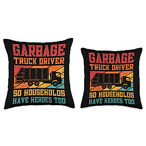 Garbage Truck Designs Waste Can Trash Collector Throw Pillow, 18x18, Multicolor