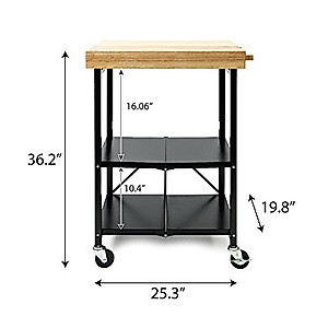 Origami Folding Kitchen Cart on Wheels | for Chefs Outdoor Coffee Wine and Food, Microwave Cart, Kitchen Island on Wheels, Rolling Cart, Kitchen Appliance & Utility Cart | Black with Wood -RBT-03