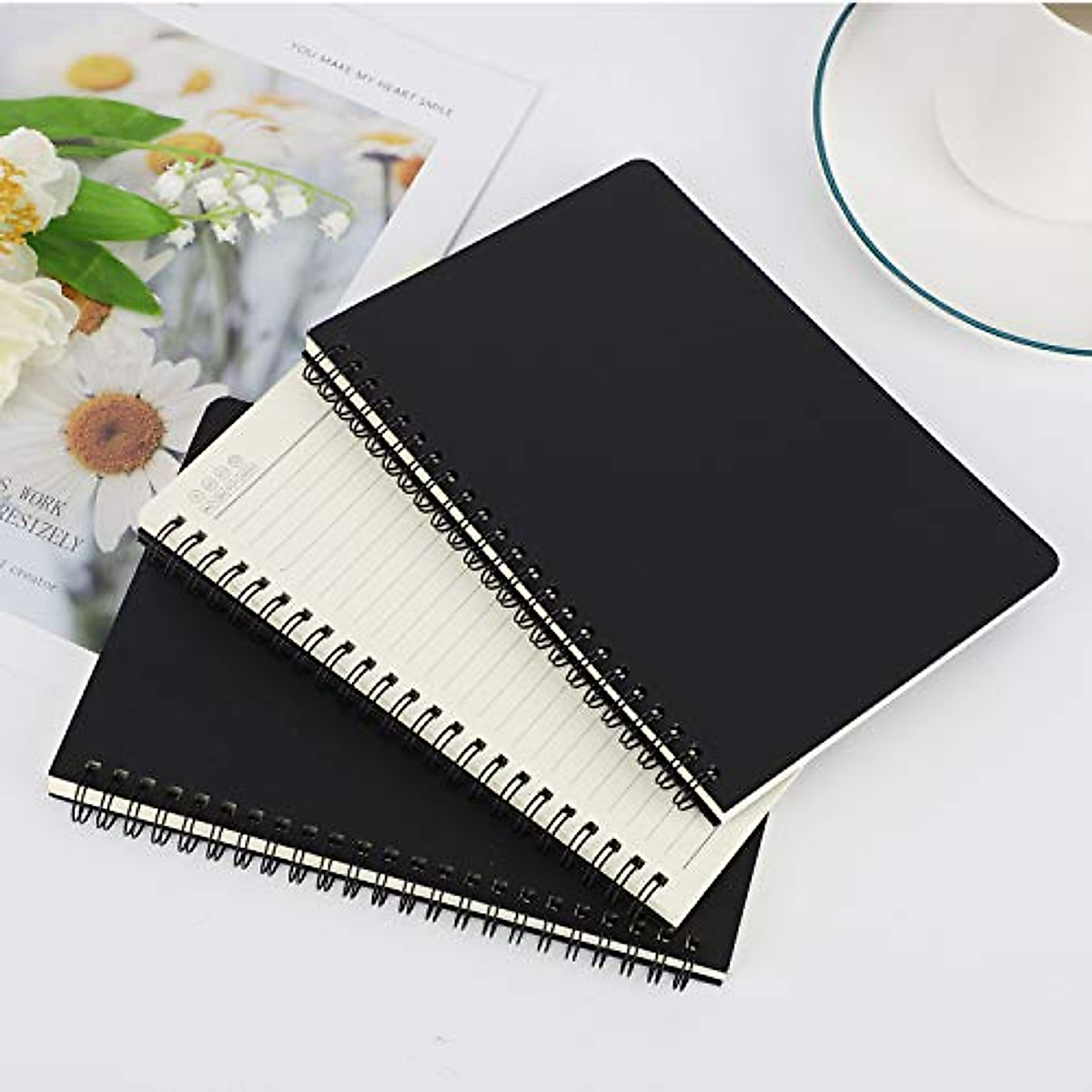 EUSOAR Spiral Lined Notebook, A5 3packs 5.5"X8.3" 120 Pages Hardcover Lined Travel Writing Journal, Notepad Sketchbook, Students College Office Business Subject Diary Ruled Spiral Book Journal-Black