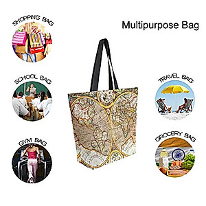 AUUXVA Canvas Tote Bags Reusable Ancient World Map Large Canvas Handbag Purse Shoulder Shopping Bag for Women Grocery Bag with Zipper Pouch