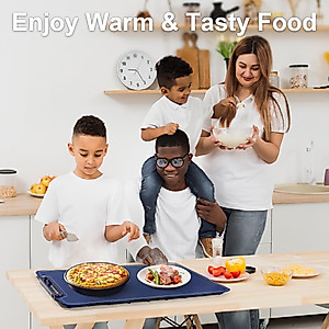 Extra-Large Electric Warming Tray - 3 Temp Levels Food Warmer, Foldable Silicone Heating Tray with Child Safety Lock, Auto-Shutoff, Full Surface Heating Food Warming Mat for Gatherings, Parties