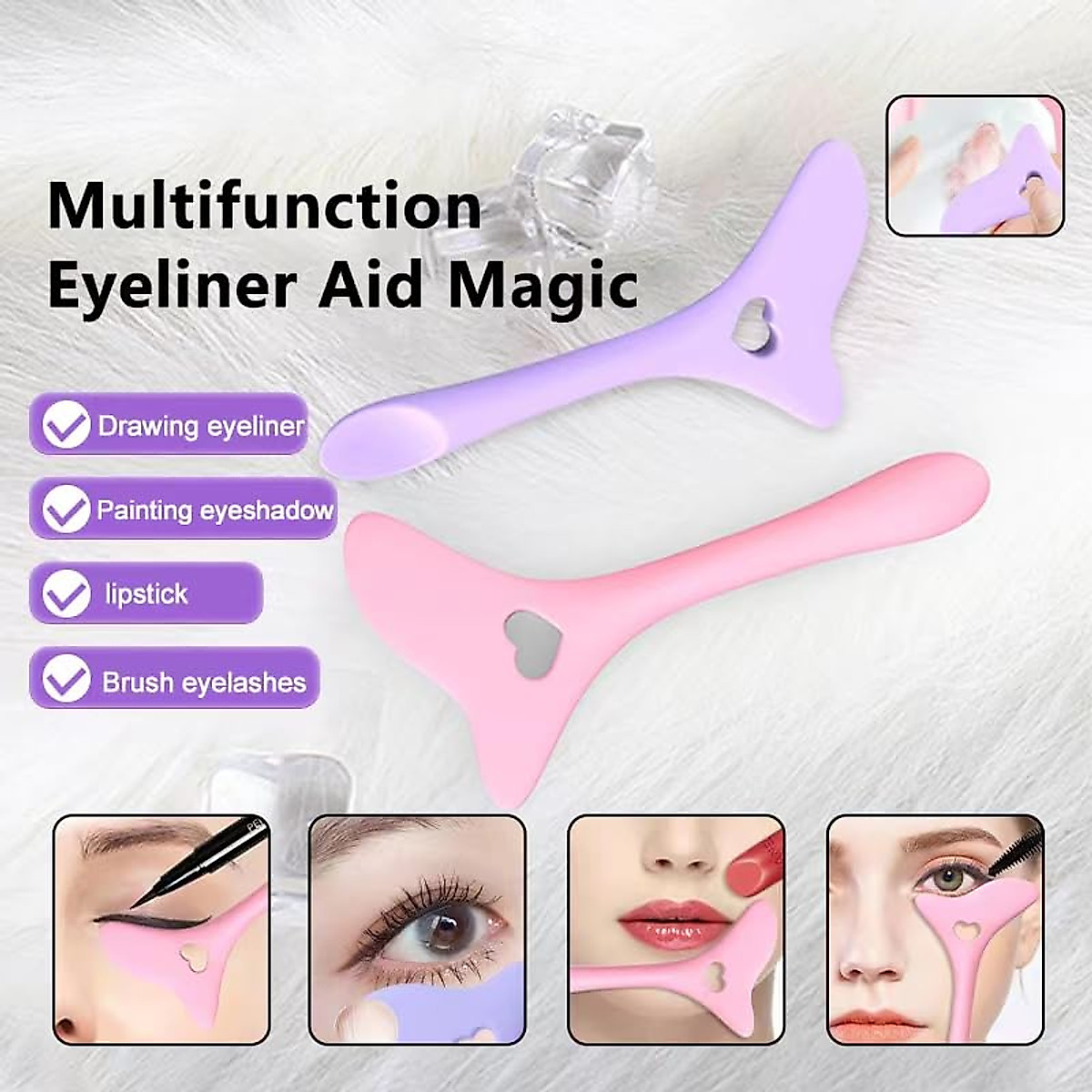 CYOIDAI Eyeliner Stencils, Winged Eyeliner Tool, Mascara Shield, Multifunctional Silicone Eyeshadow Applicators, Perfect for Beginners in Makeup (Pink)