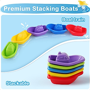 iPlay, iLearn Bath Toys for Toddlers 1-3, Baby Bathtub Pool Toys, Infant Fun Bath Tub Time, Floating Stacking Boats Water Toy, Birthday Shower Gift Set for 6 9 12 18 Month 1 2 3 Year Girls Boys Kids