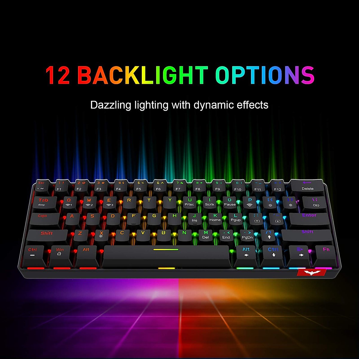 havit Wireless 60% Mechanical Keyboard 61 Keys Rainbow Backlit Gaming Keyboard Bluetooth 5.0/Type-C Wired Programmable Computer Keyboard with Red Switch for Multi-Devices PC Mac Laptop (Black)