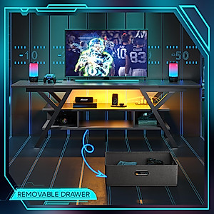 Bestier LED TV Stand with Power Outlets for 70/75/80 inch TV, Gaming Entertainment Center with Storage for PS5, 70 Inch Modern TV Cabinet with Drawers for Living Room, Bedroom, Carbon Fiber Black