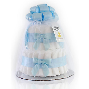 Classic Pastel Baby Shower Diaper Cake (2 Tier, Blue)