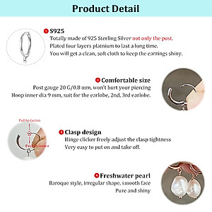 Small Huggie Hoop Earrings with Pearl Dangle for Women, Dainty Sterling Silver Huggie Earring, 9mm