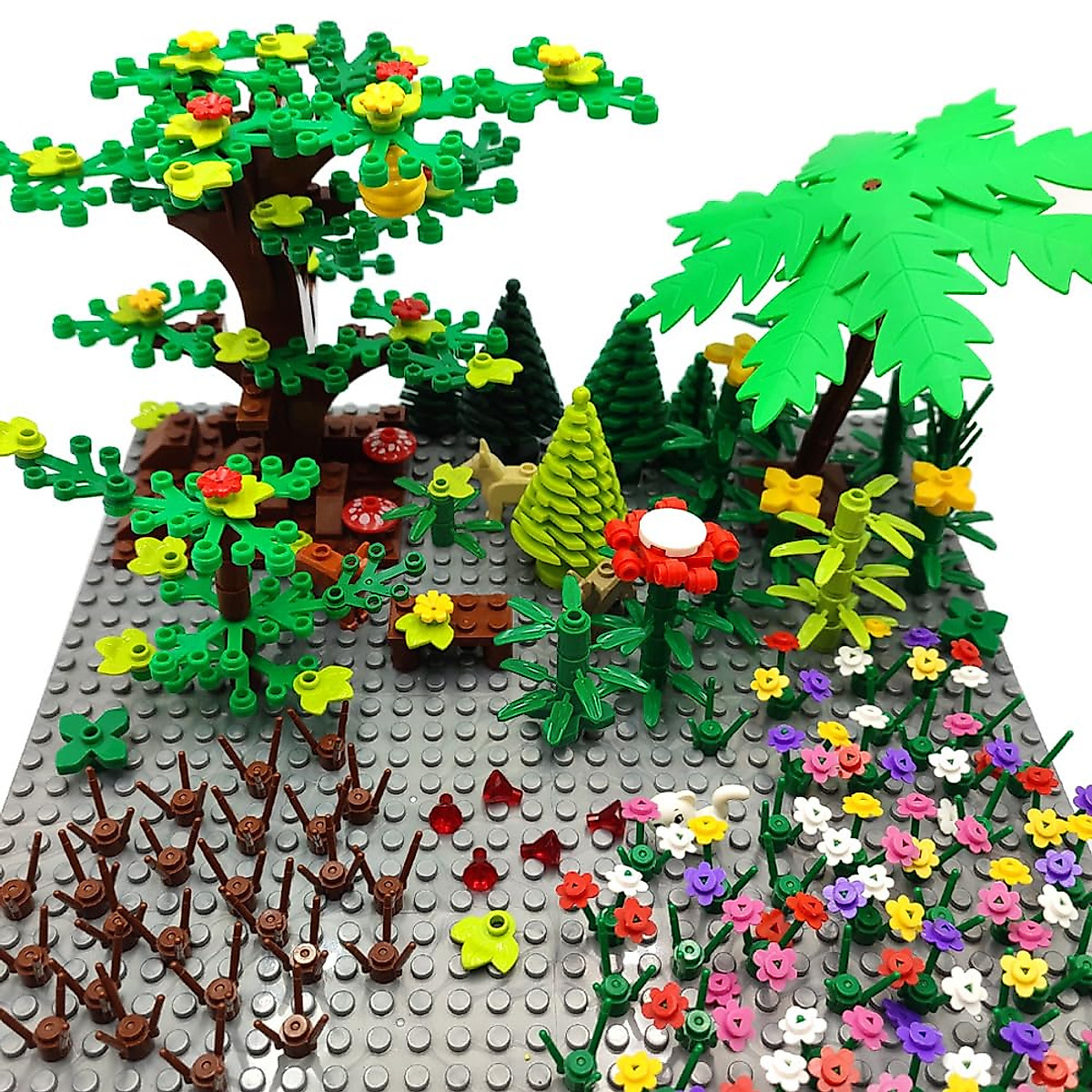 ZHX Garden Park Building Block Parts Botanical Scenery Accessories Plant Set Building Bricks Toy Trees Flowers Compatible All Major Brands (Without Baseplate)