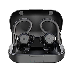 CYBORIS Wireless Bluetooth Earphone, IPX7 Waterproof Sport Headphones Wireless Bluetooth 5.0 Sports Earbuds Noise Canceling HiFi 3D Stereo Sound with Built-in Mic and Charging Box (Black)