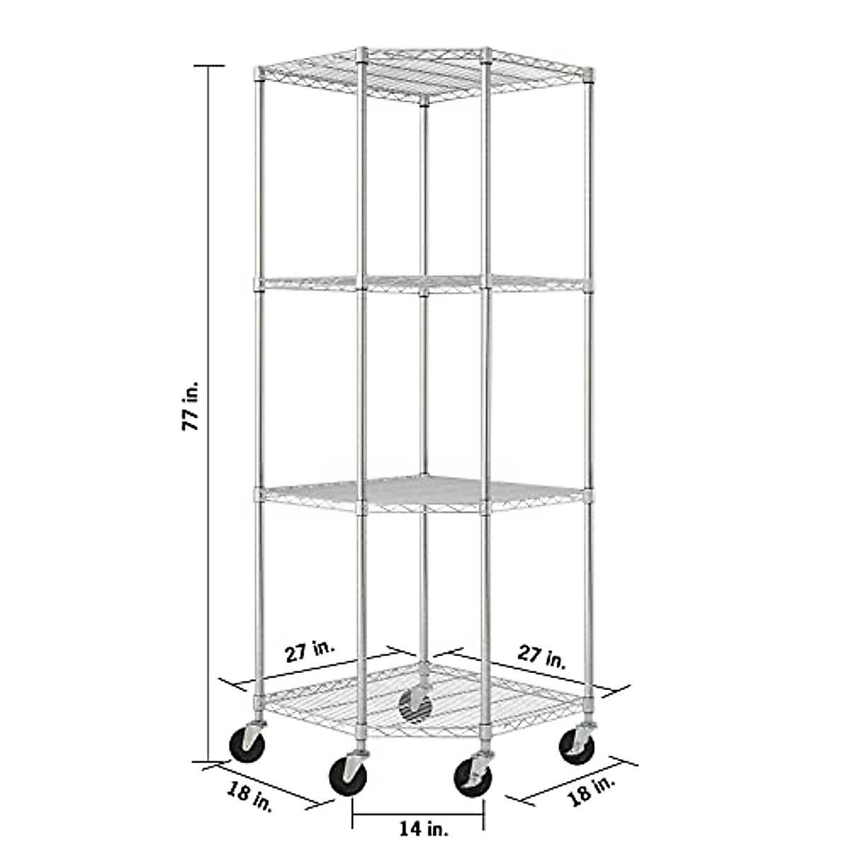 TRINITY EcoStorage 4-Tier NSF Corner Wire Shelving Rack with Wheels, 27 by 17 by 13 by 17 by 72-Inch, Chrome