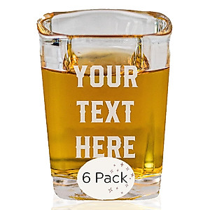 Custom Text Shot Glass 3oz – Personalized, Engraved Shot Glasses Set For Party Favors, Weddings, Christmas and Birthdays (6 Pack)