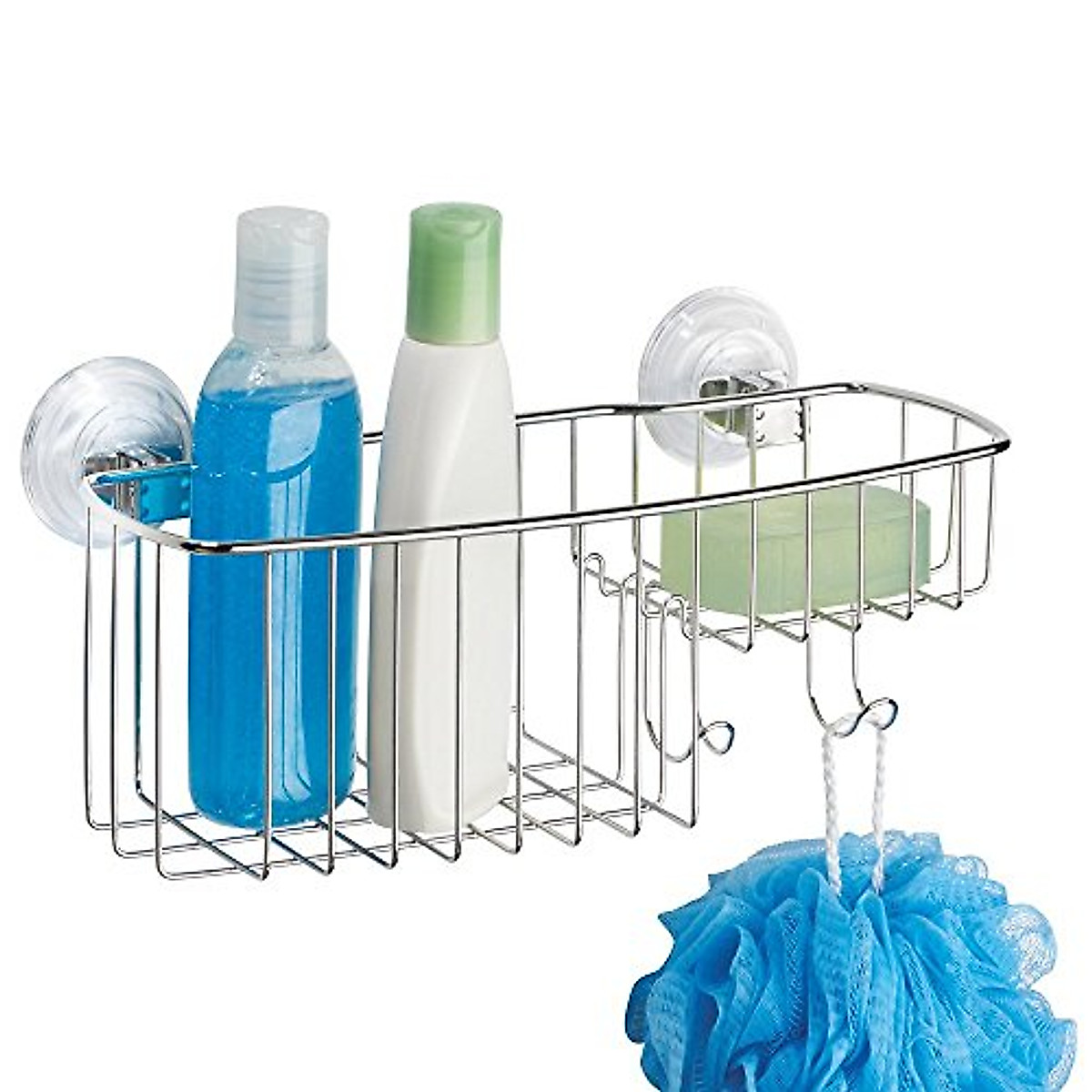 InterDesign Reo Power Lock Suction Bathroom Shower Combo Caddy Basket for Shampoo, Conditioner, Soap - Stainless Steel