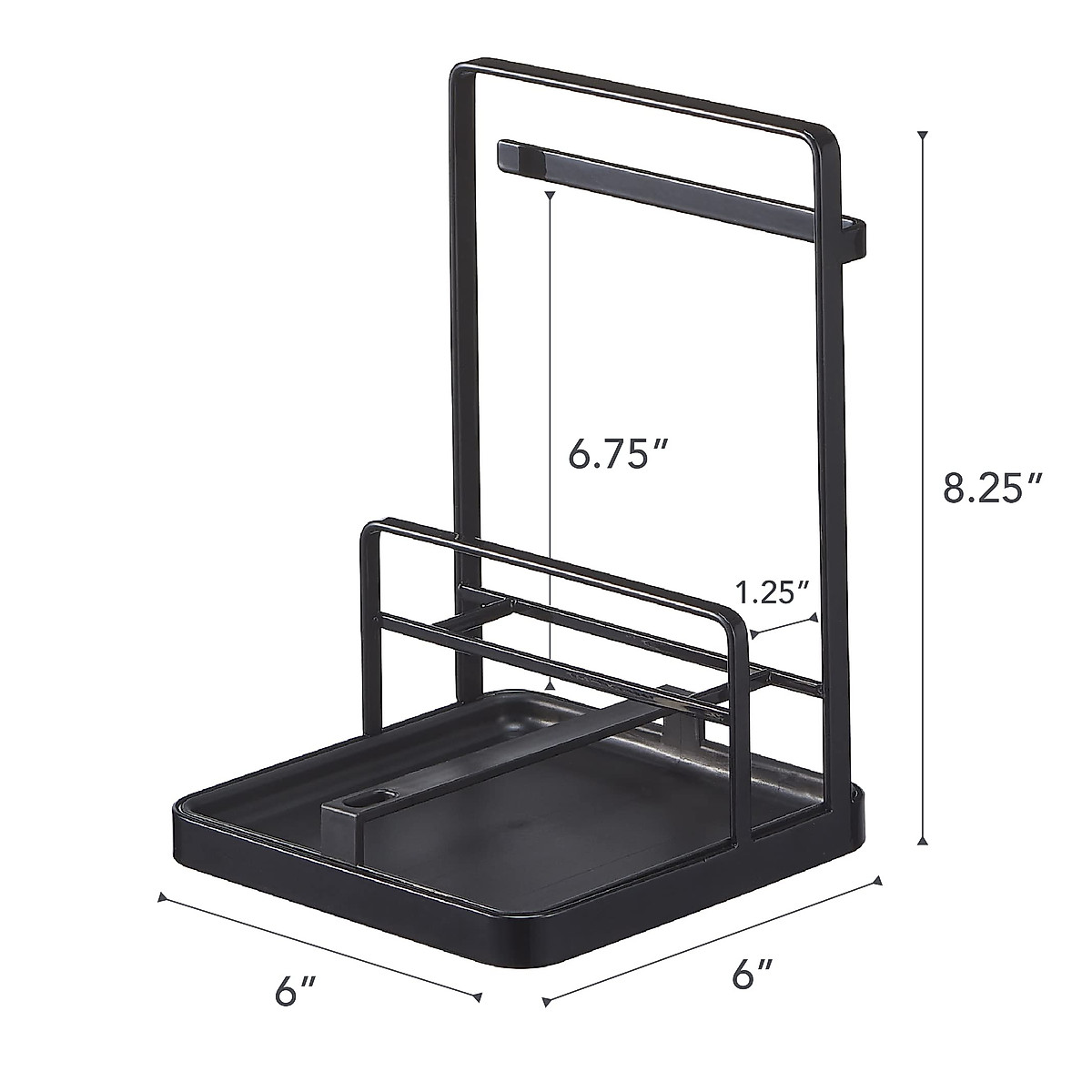 Yamazaki Lid & Ladle Home Cooking Tool and Lid Station-Kitchen Utensil Organizer Stand | Steel | Stovetop, One Size, Black