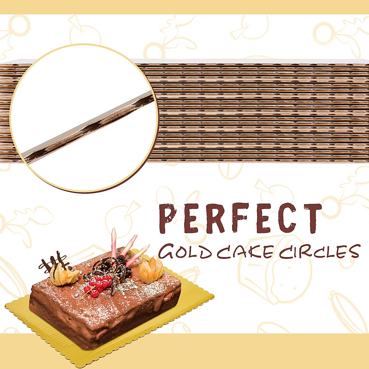 Crtiin 50 Pcs Rectangle Cake Board 14 x 10 Inches Scalloped Cake Boards Dessert Base Quarter Sheet Rectangular Cake Base for Pizza, Pastries Food Trays Greaseproof Pad (Gold)