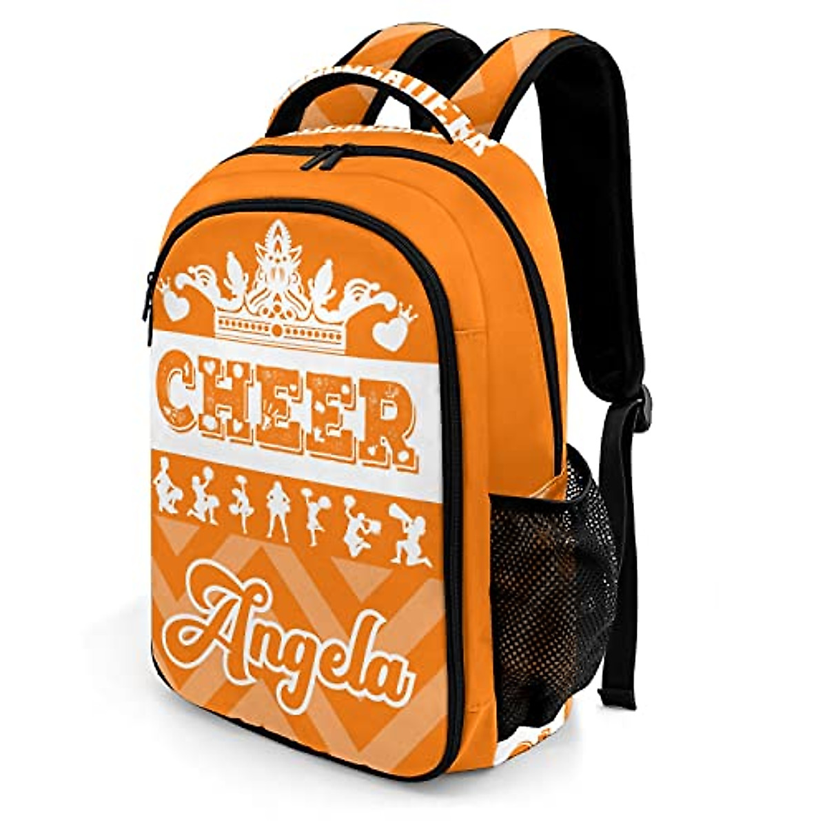 Anneunique Personalized Cheerleader Backpack Casual Bag Daypack for Women Men Camping Hiking Cheer Chevron Orange