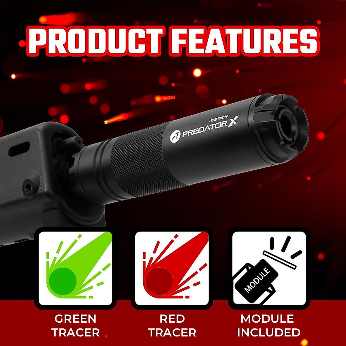 ACETECH Airsoft Riffle Tracer Unit Predator X with AT2000RII Module Glow in The Dark Green/Red BB LED Beam Lighting Effect (Modle X)