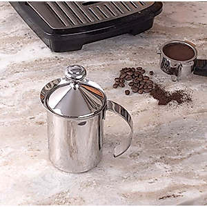 Fino Milk Creamer Frother Cappuccino Foam Pitcher with Handle and Lid, 18/8 Stainless Steel, 14-Ounce Capacity