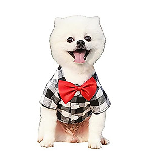 Milumia Pet Outfits Plaid Dog Shirt for Small Medium Dogs Bow Button Up Shirts Cat Clothes Black and White Small