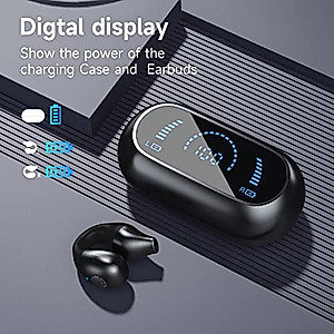 GANUO Open Ear Headphones,Wireless Bluetooth Earbuds,Sport Earbuds,Bluetooth 5.2 Clip-on Earphones,32 Hours Playtime with Case, Workout Headphones(Obsidian Black, LED Display)