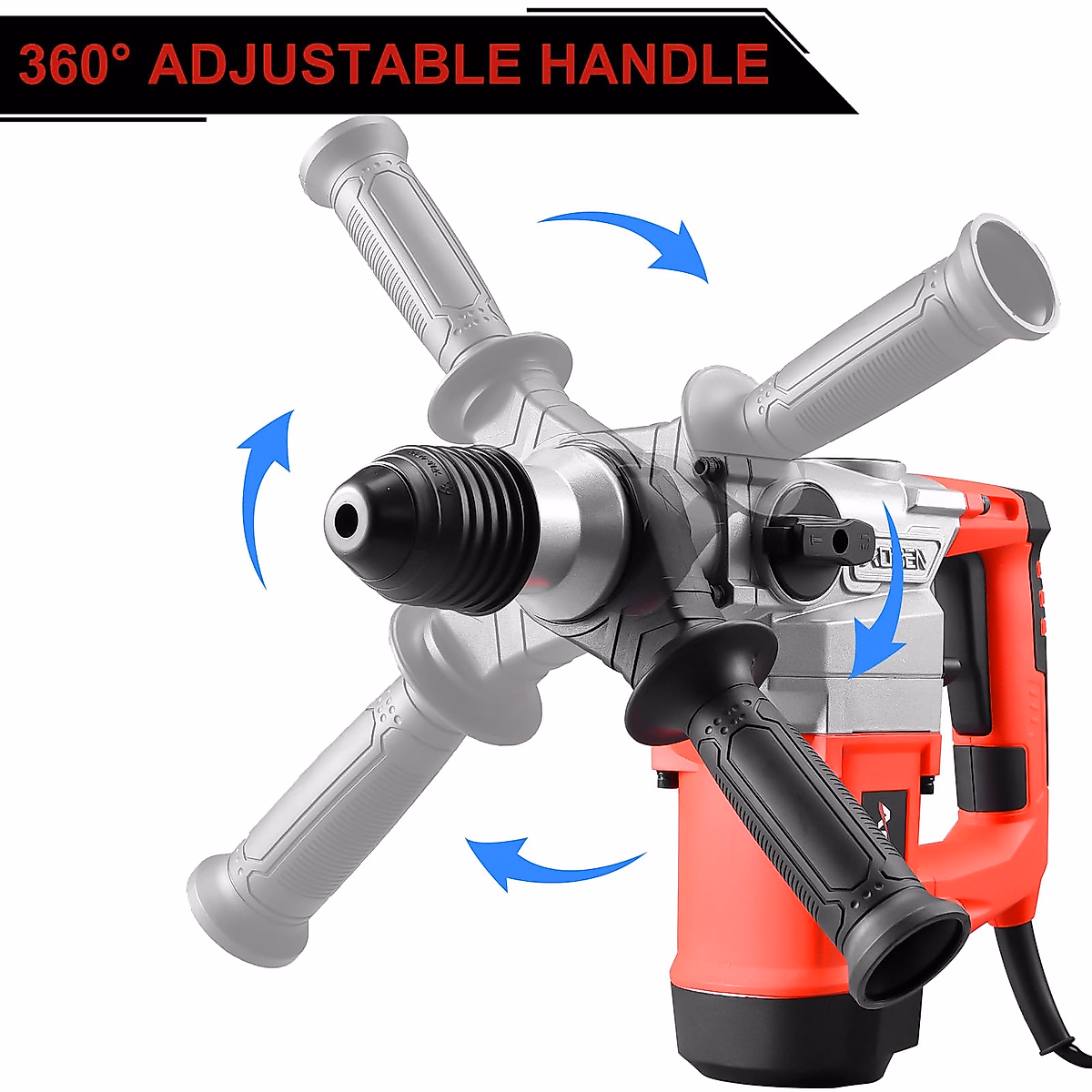 AOBEN 1-1/4 Inch SDS-Plus Rotary Hammer Drill with Vibration Control and Safety Clutch,10 Amp Heavy Duty Demolition Hammer for Concrete-Including 3 Drill Bits, Flat Chisels, Point Chisels