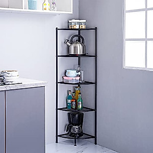 UPVOTED 5-Tier Metal Corner Wire Shelf Compact Shelving Display Unit Plant Stand Rack Freestanding for Kitchen, Office, Bedroom, Living Room, Black