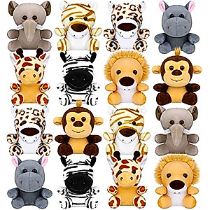 Elcoho 16 Pieces Safari Mini Stuffed Jungle Animal Set Small Stuffed Forest Animal 3.75 Inch Animal Keychain Plush Toys for Animal Themed Parties Kids Birthday(Sitting)