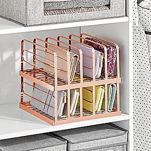 mDesign Metal Divided Stackable Purse Organizer for Closets, Bedrooms, Dressers, Shelves - Closet Shelf Storage Solution for Purses, Clutches, Wallets, Accessories - 5 Sections - Rose Gold